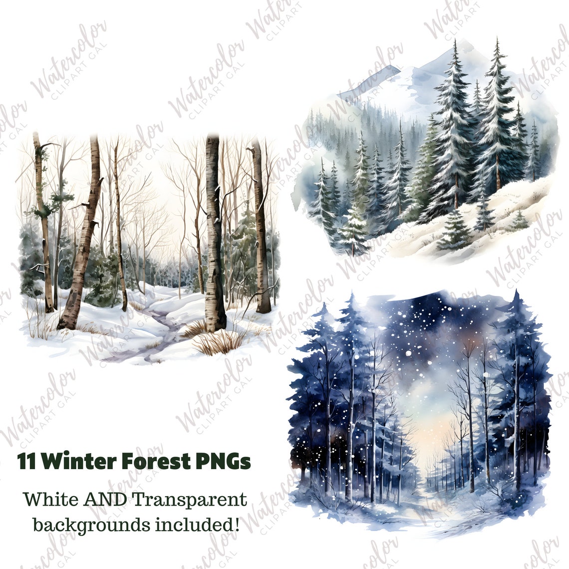 Winter Forest Clipart Watercolor PNG Winter Forest Scene Rustic Winter ...