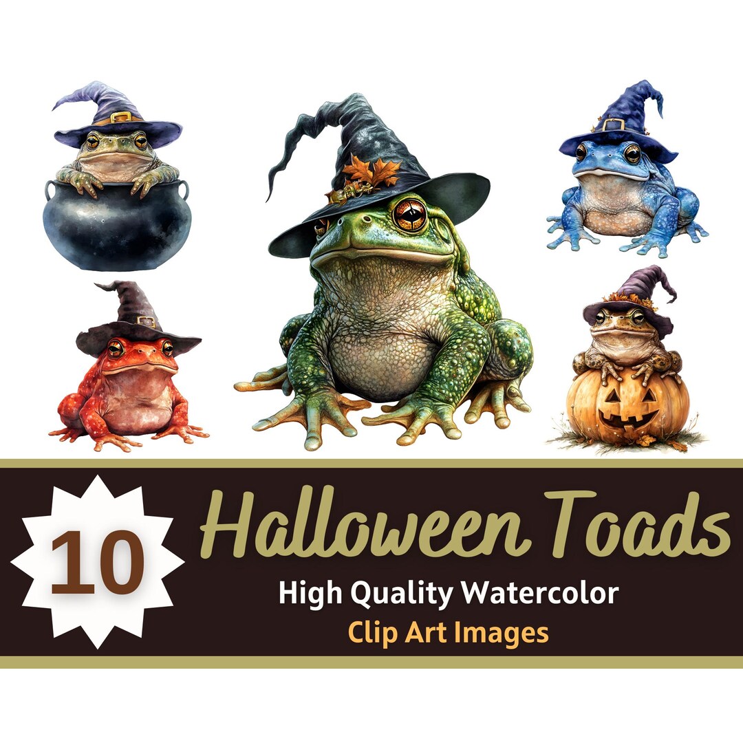 Halloween Witch Toad PNG Watercolor Bundle | Fantasy Halloween Clipart ...