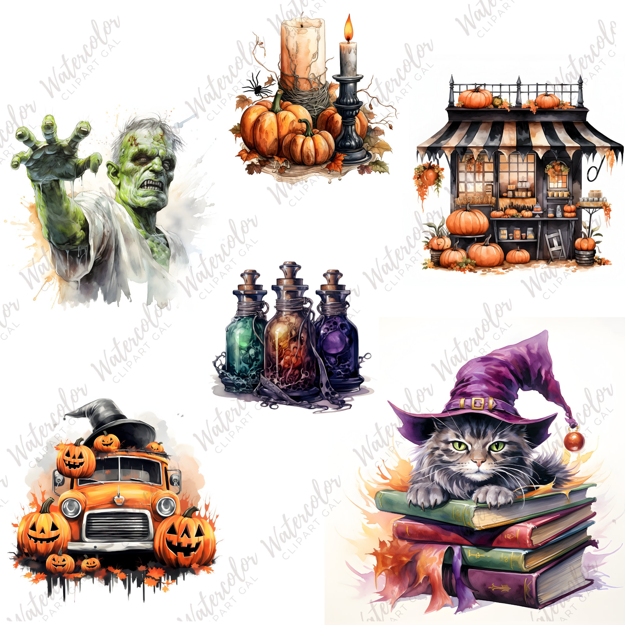 Halloween Clipart PNG Watercolor Bundle Spooky Season - Etsy