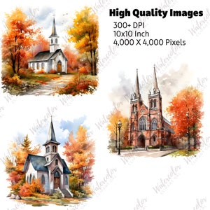 Autumn Fall Church PNG Watercolor Bundle | Christian Clipart | Cozy ...