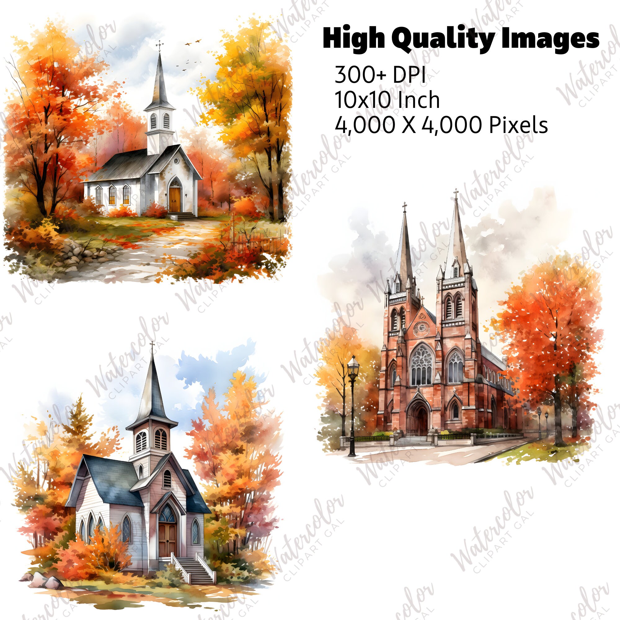 Autumn Fall Church PNG Watercolor Bundle | Christian Clipart | Cozy ...