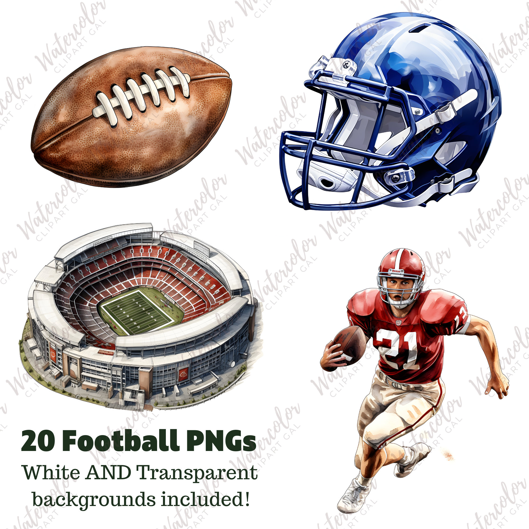 American Football Clipart Watercolor Bundle Fall Football Sport Clipart ...