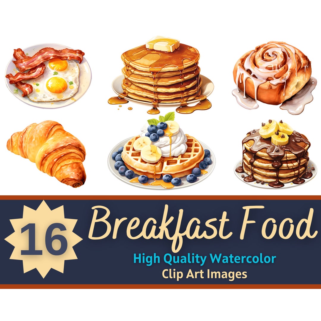 Breakfast Foods Clipart Watercolor Bundle | Breakfast PNG | Food ...