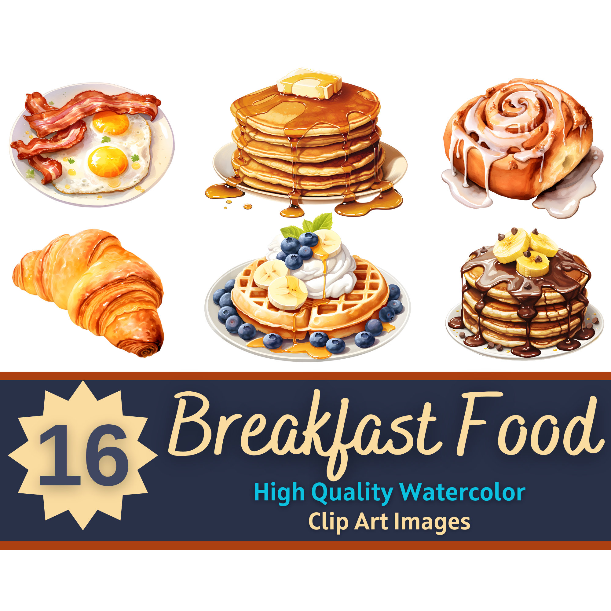 Breakfast Foods Clipart Watercolor Bundle Breakfast PNG Food Clipart ...