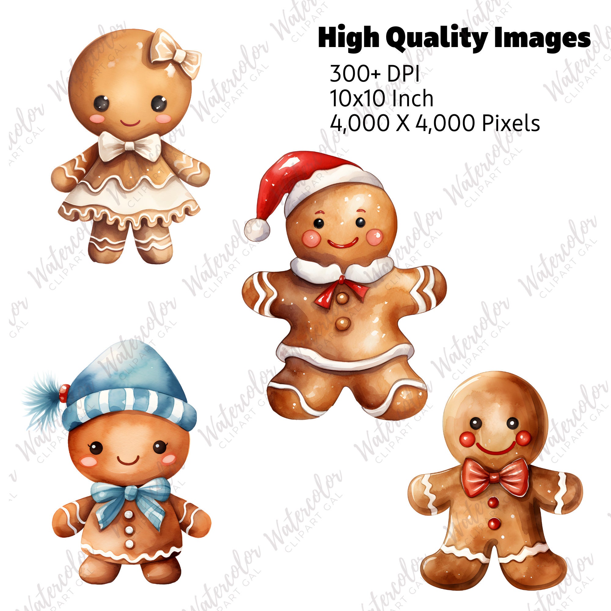 Gingerbread Man Clipart PNG Watercolor Bundle Kawaii - Etsy UK