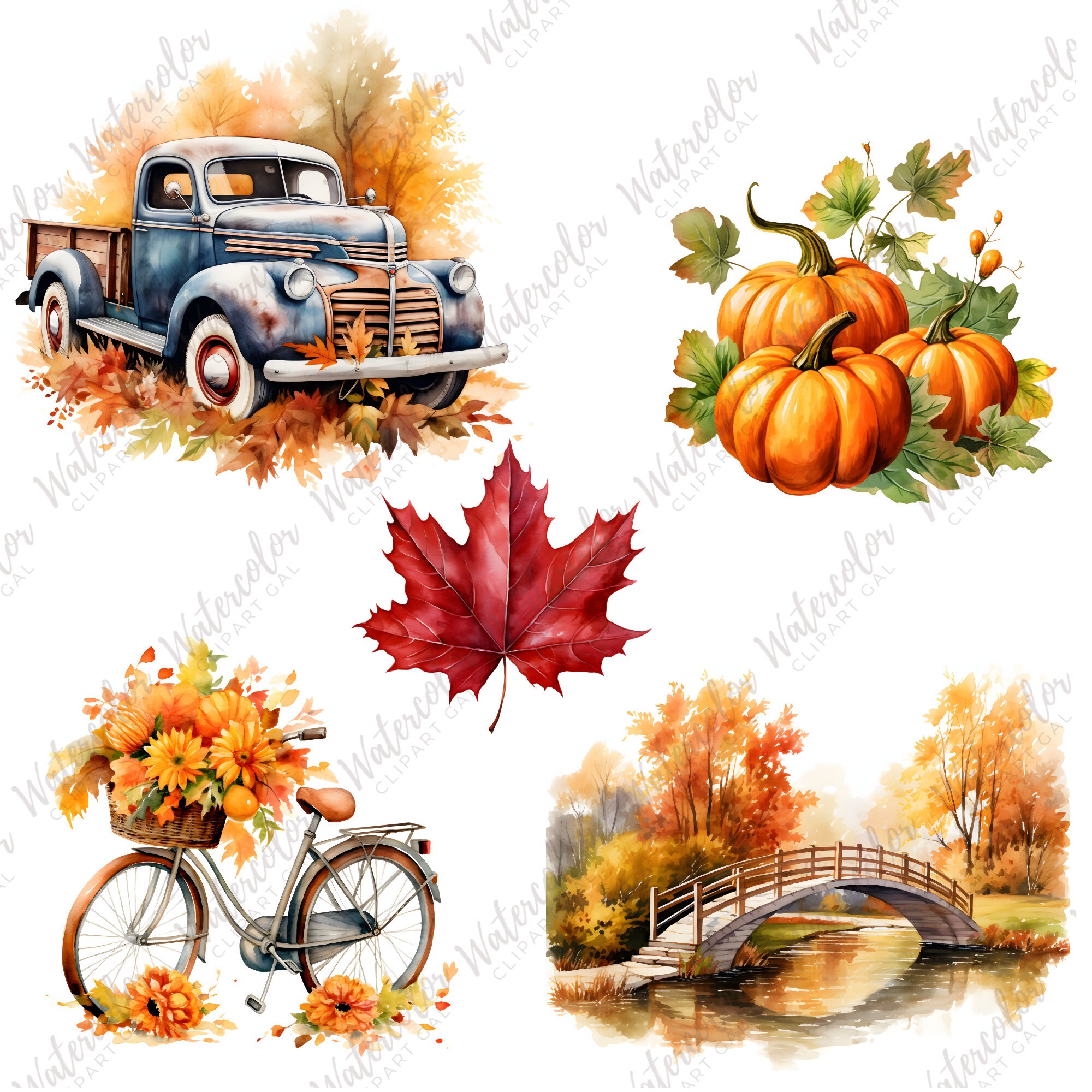 Fall Love II PNG Watercolor Bundle Cozy Autumn Clipart - Etsy
