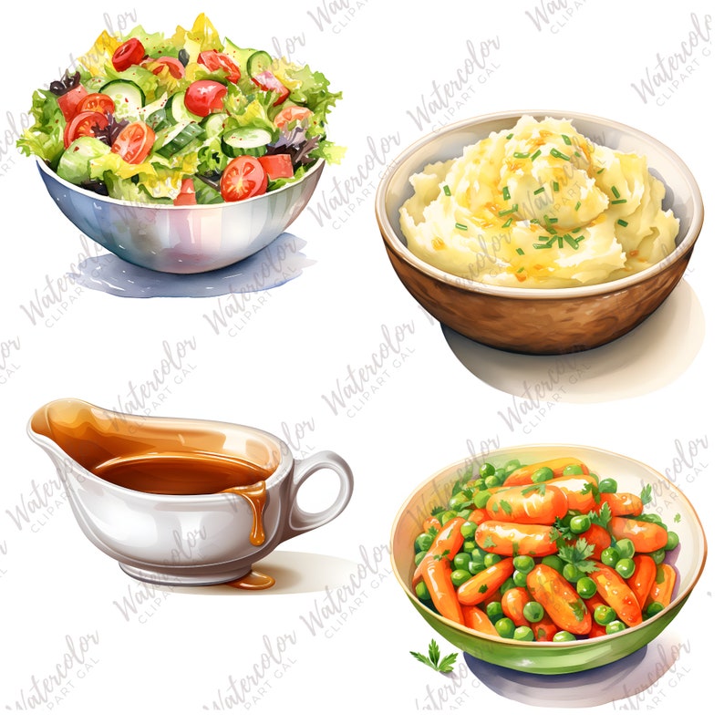 Thanksgiving Dinner Clipart Watercolor Bundle | Fall Thanksgiving PNG ...