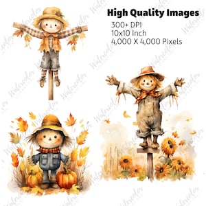 Autumn Fall Scarecrow PNG Clipart Watercolor Bundle | Cute Scarecrow ...