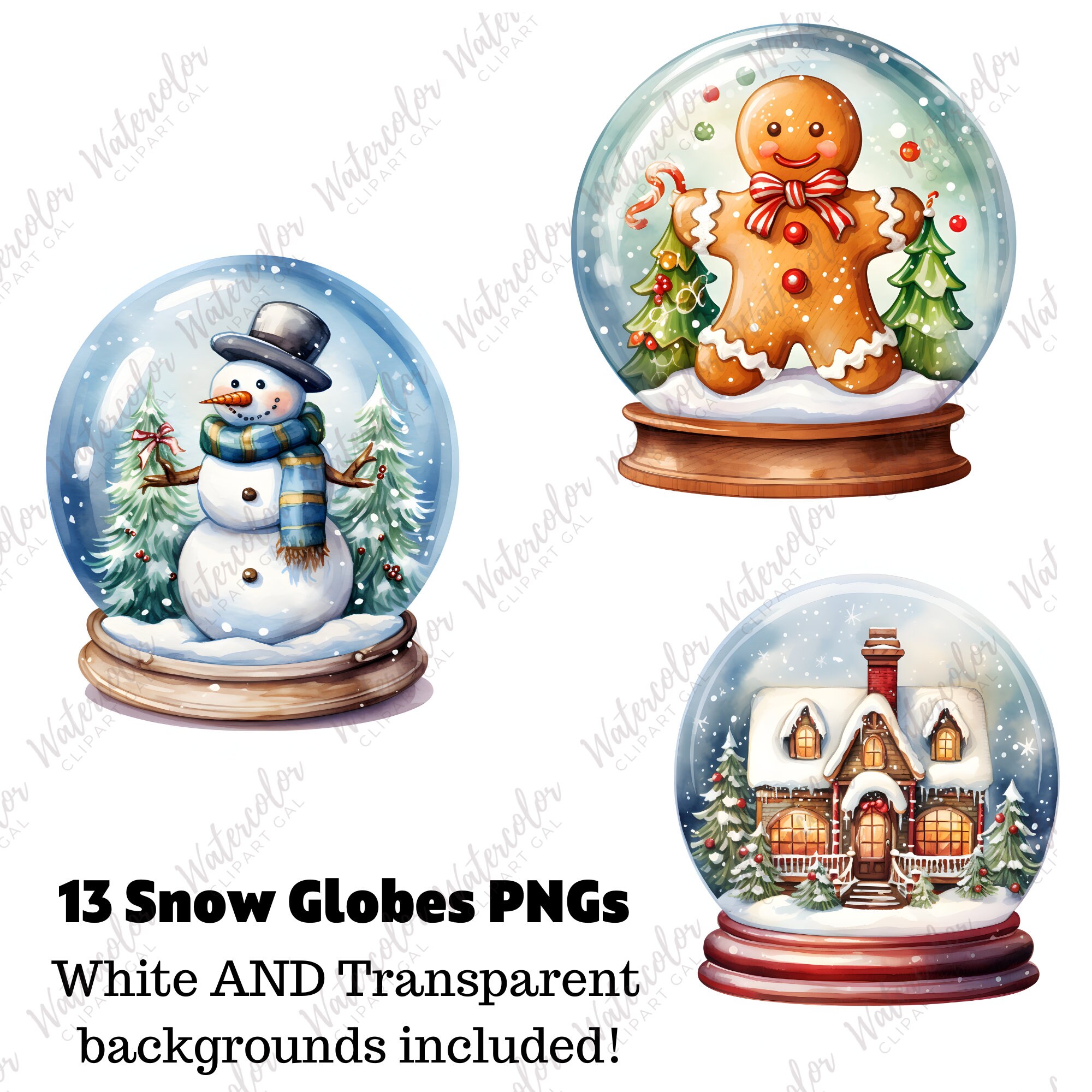 Christmas Snow Globe PNG Watercolor Bundle Cozy Christmas Digital ...