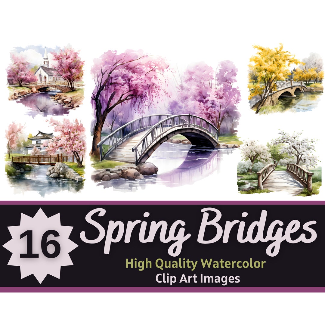 Spring Bridge Clipart Watercolor Bundle | Spring Clipart | Rustic ...