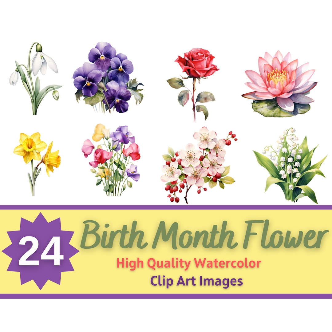 Birth Month Flower Clipart PNG Watercolor Bundle | Birth Flower PNG ...