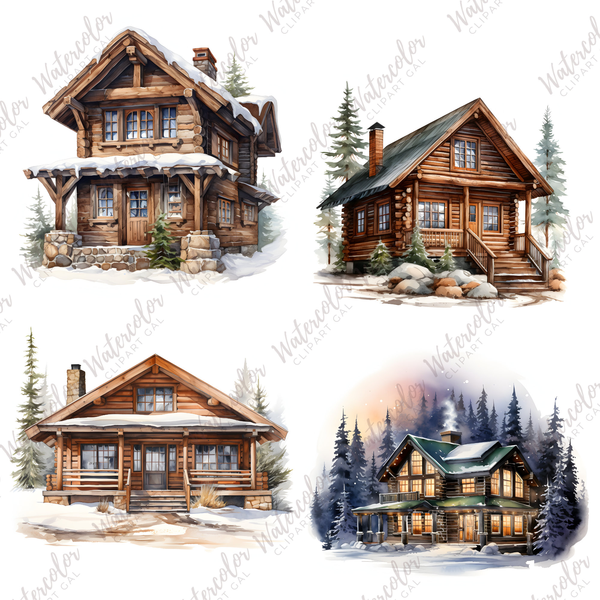 Cozy Winter Log Cabin Clipart Watercolor PNG Rustic Winter Cabin PNG ...