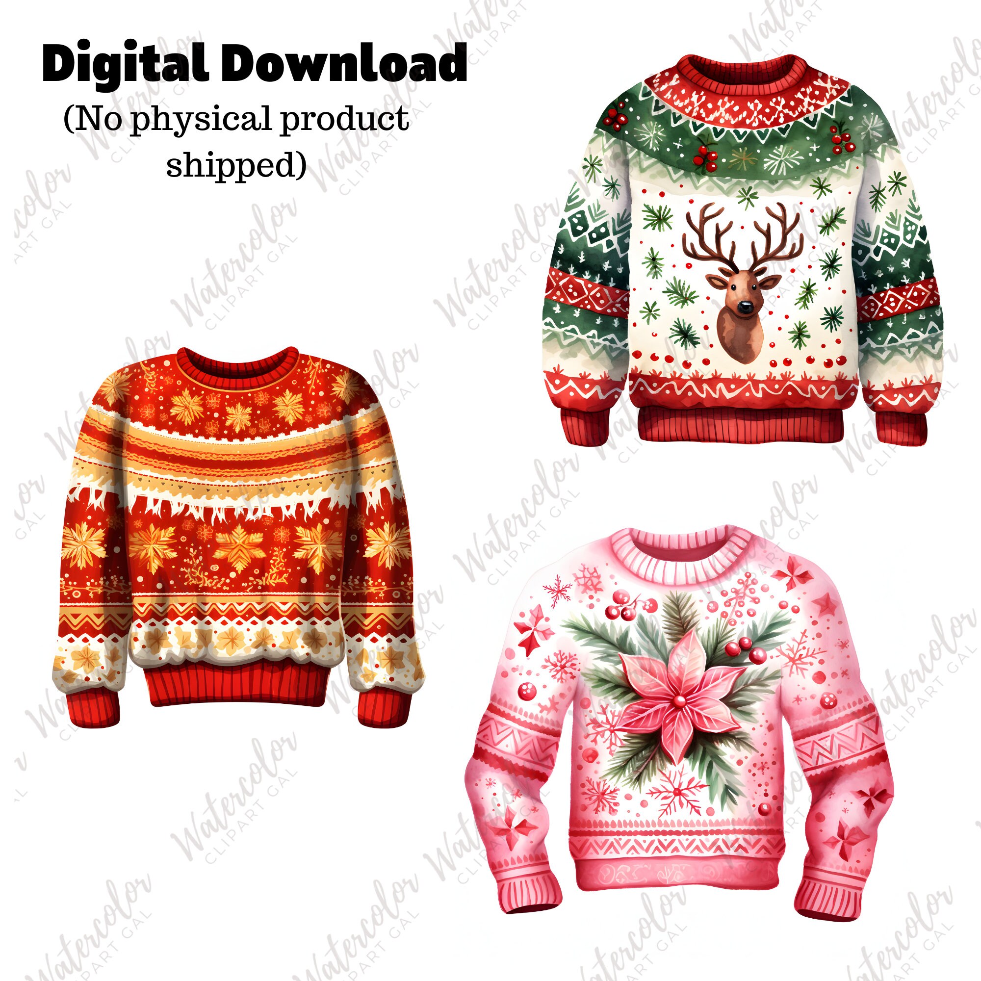 Ugly Sweater PNG Watercolor Christmas Bundle Christmas - Etsy