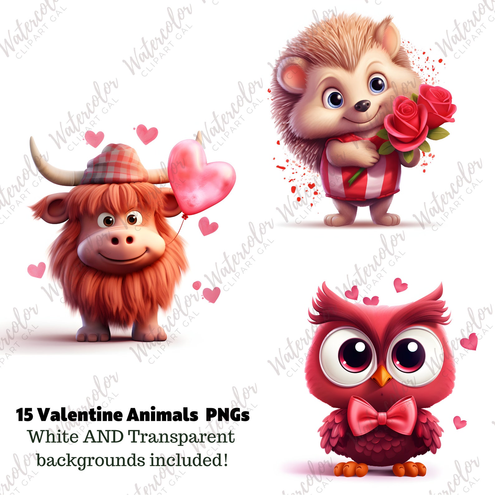 Valentines Day Animals Clipart Watercolor Bundle Valentine's Day ...