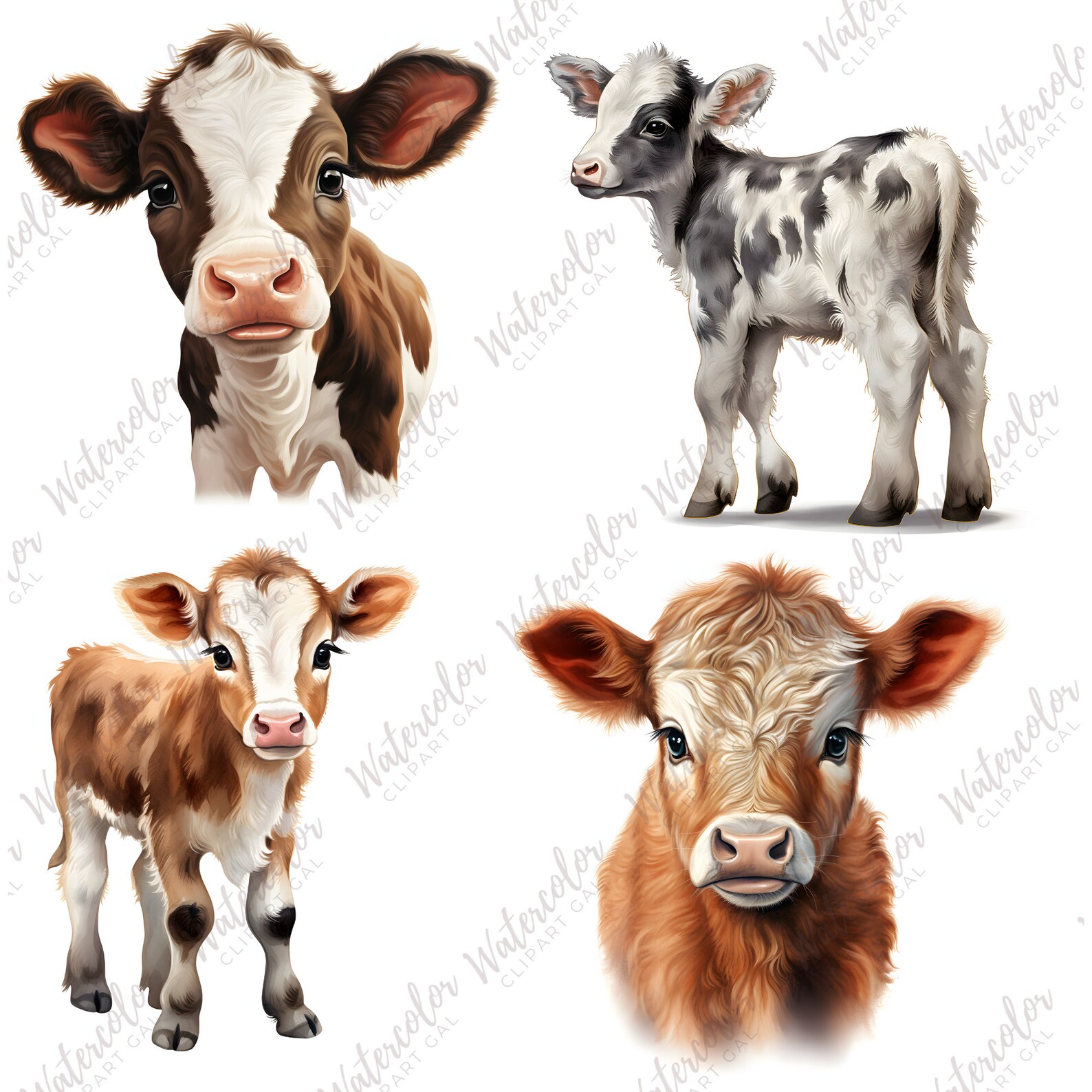 Baby Cow PNG Watercolor Bundle Baby Animals Clipart - Etsy