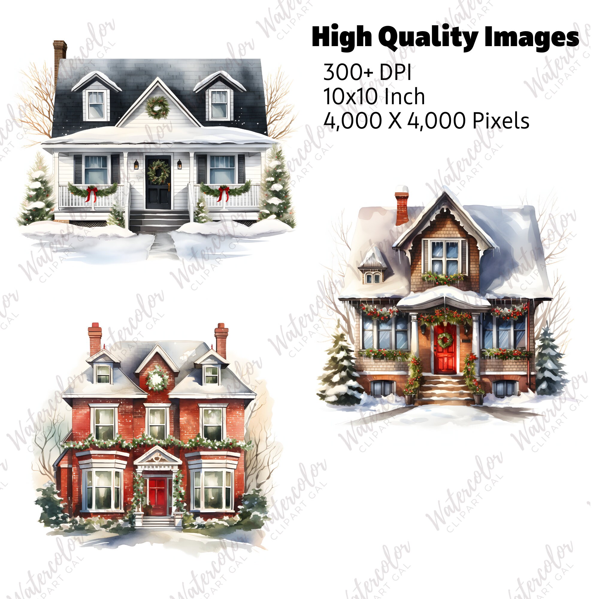 Christmas Houses PNG Watercolor Bundle Christmas Village - Etsy
