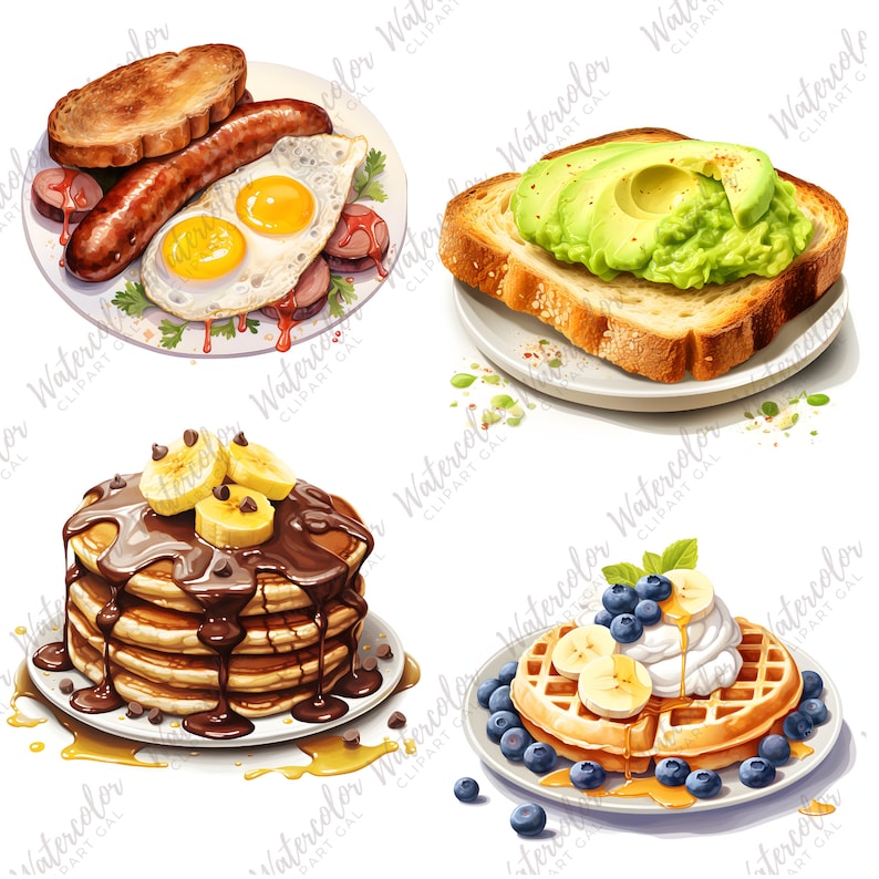 Breakfast Foods Clipart Watercolor Bundle | Breakfast PNG | Food ...