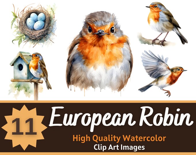 Robin Bird Clipart, Spring Flowers Gardening Theme, Digital Downloads ...