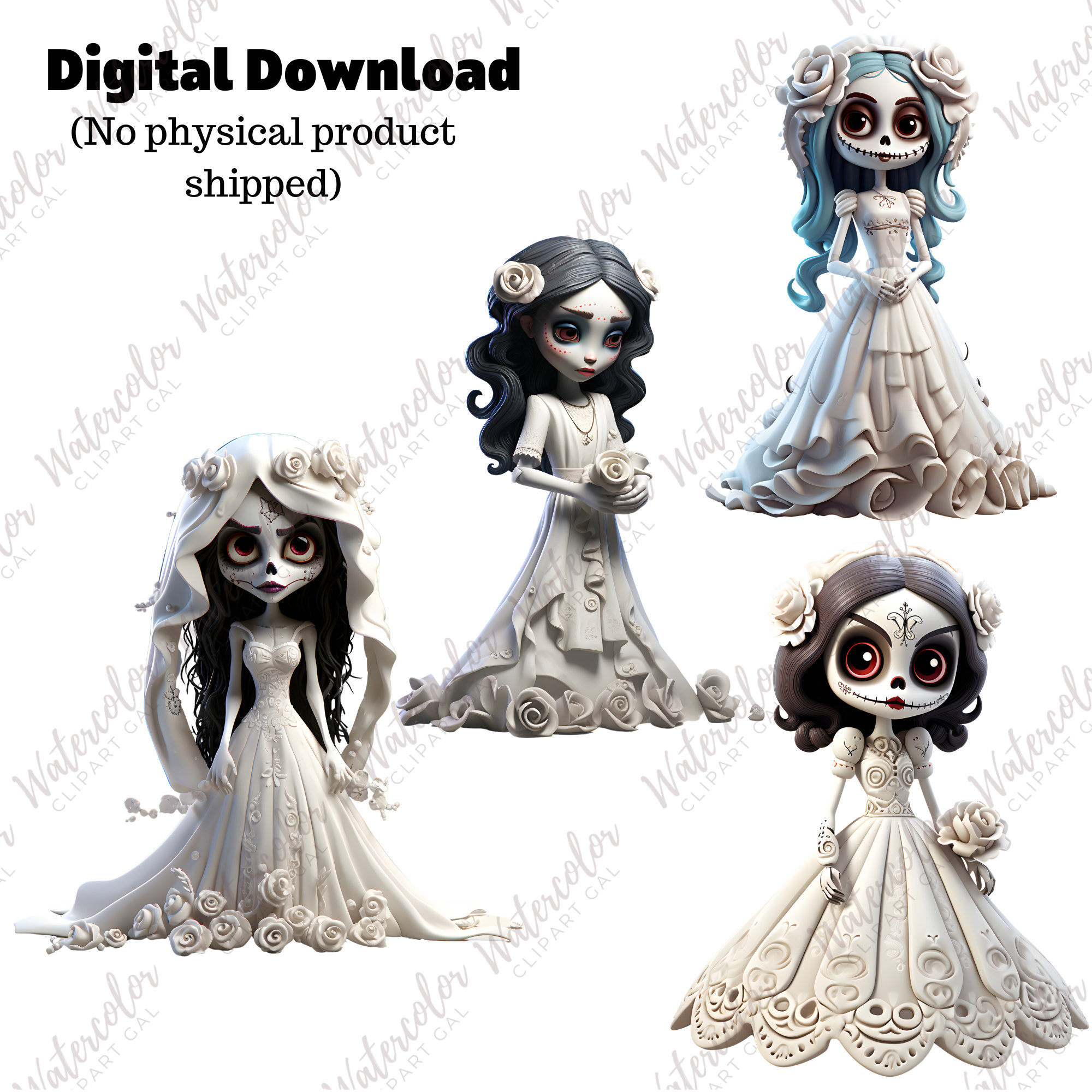 Day of the Dead La Llorona PNG Watercolor Bundle Kawaii Skull Mexican ...
