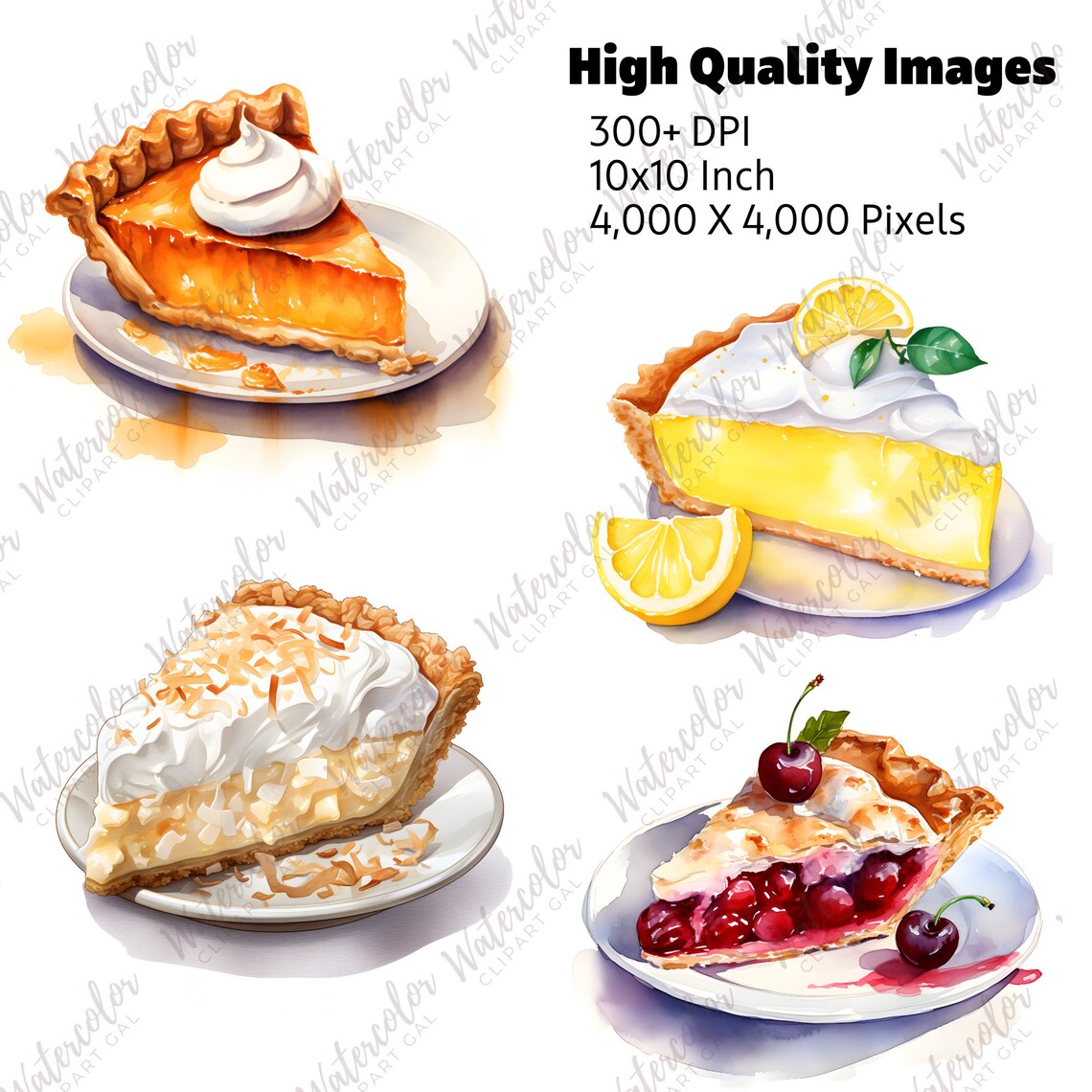 Pie Clipart PNG Watercolor Bundle Dessert Clipart - Etsy