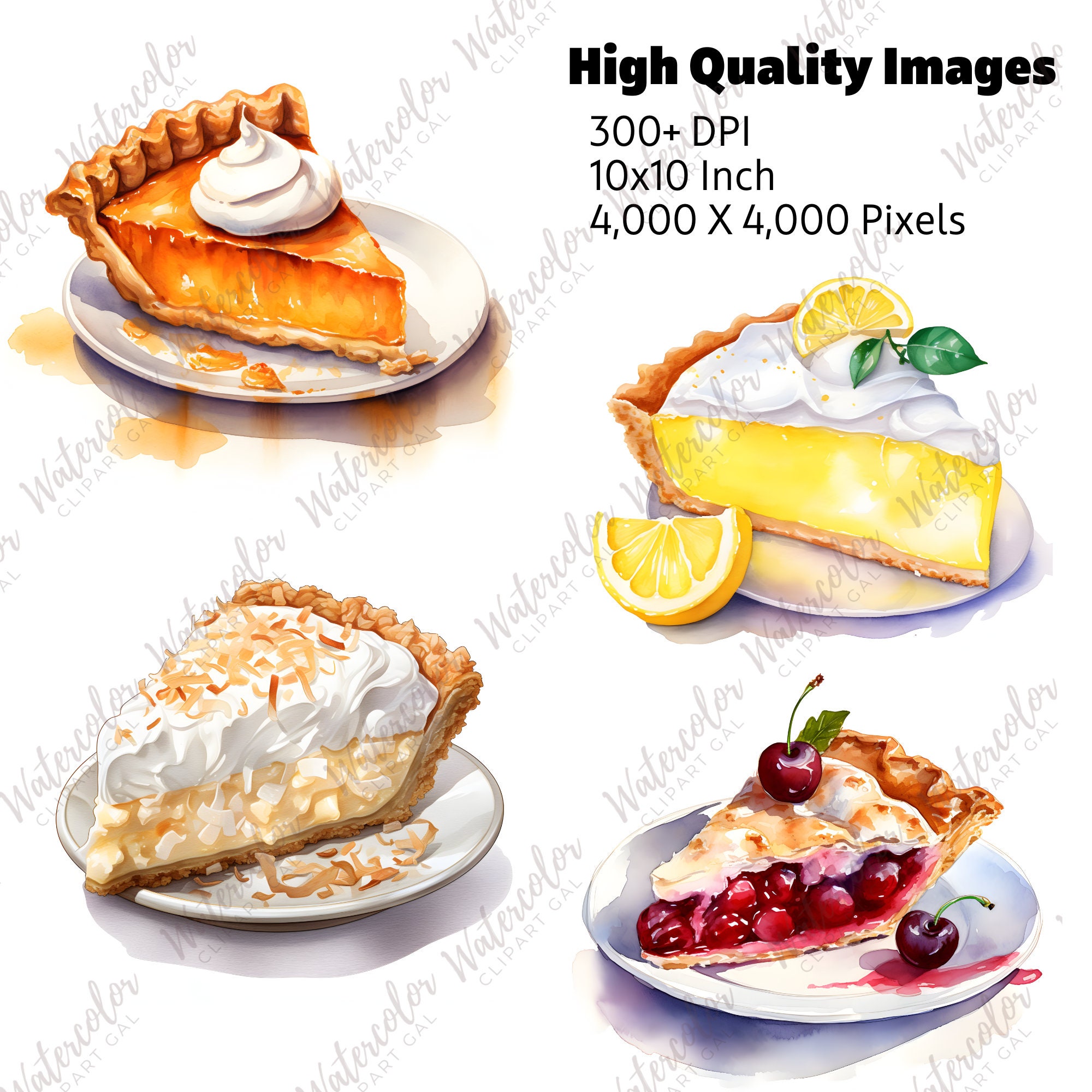 Thanksgiving Pie PNG Watercolor Bundle Thanksgiving Clipart Dessert ...
