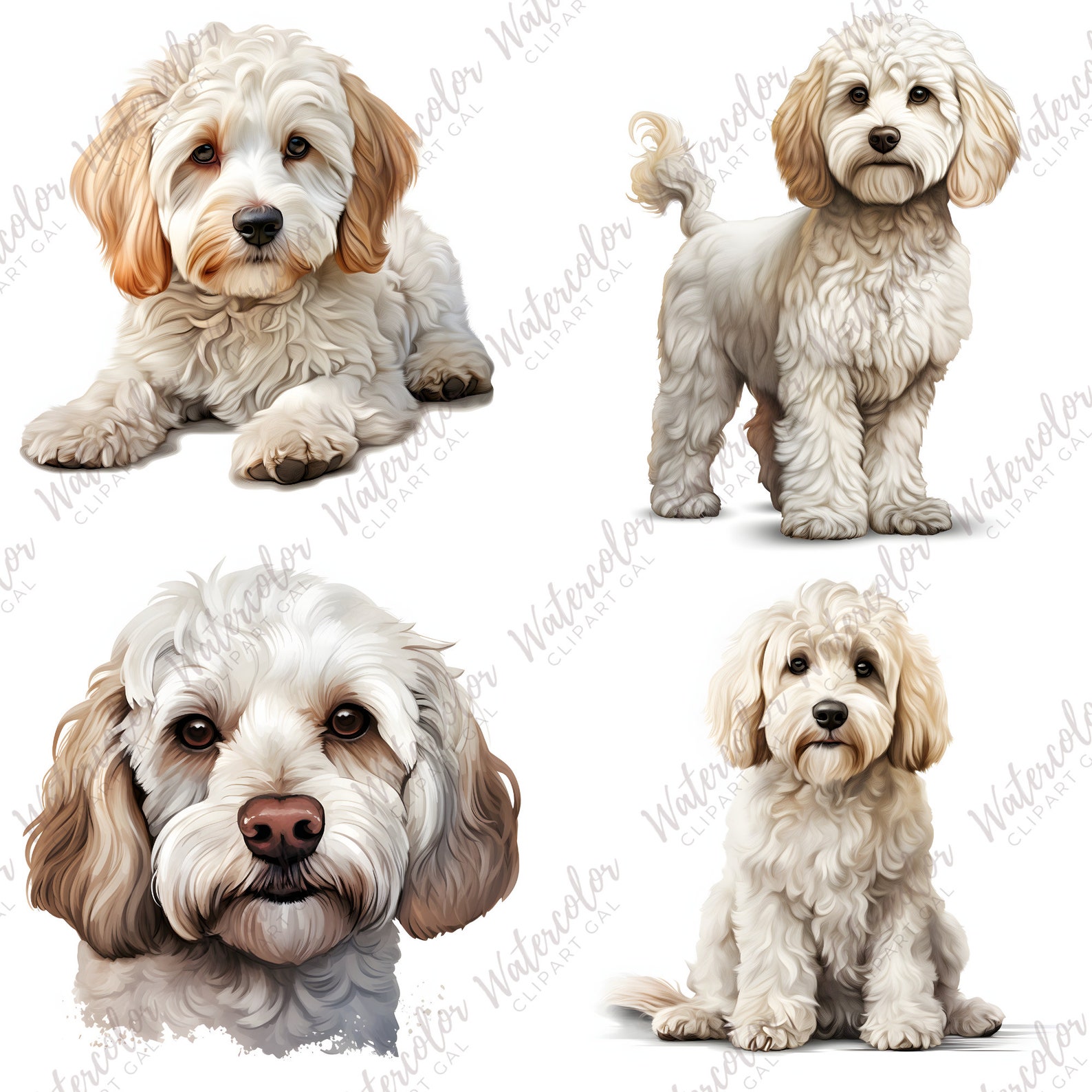 White Cockapoo Clipart Watercolor Bundle Dog Portrait Cockapoo PNG Junk ...