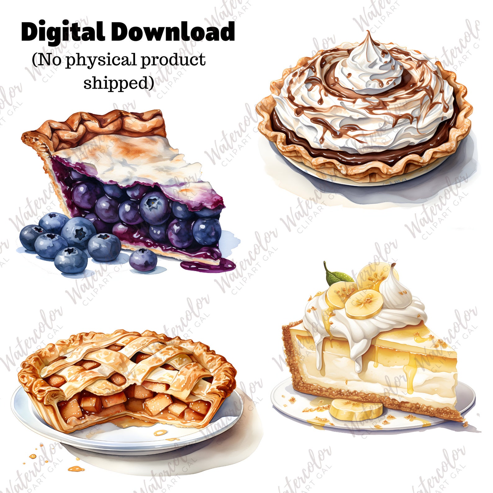 Pie Clipart PNG Watercolor Bundle Dessert Clipart - Etsy