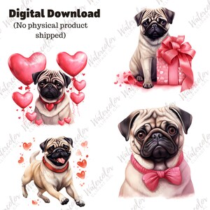 Valentines Day Pug Clipart Watercolor Bundle | Valentine's Day Clipart ...