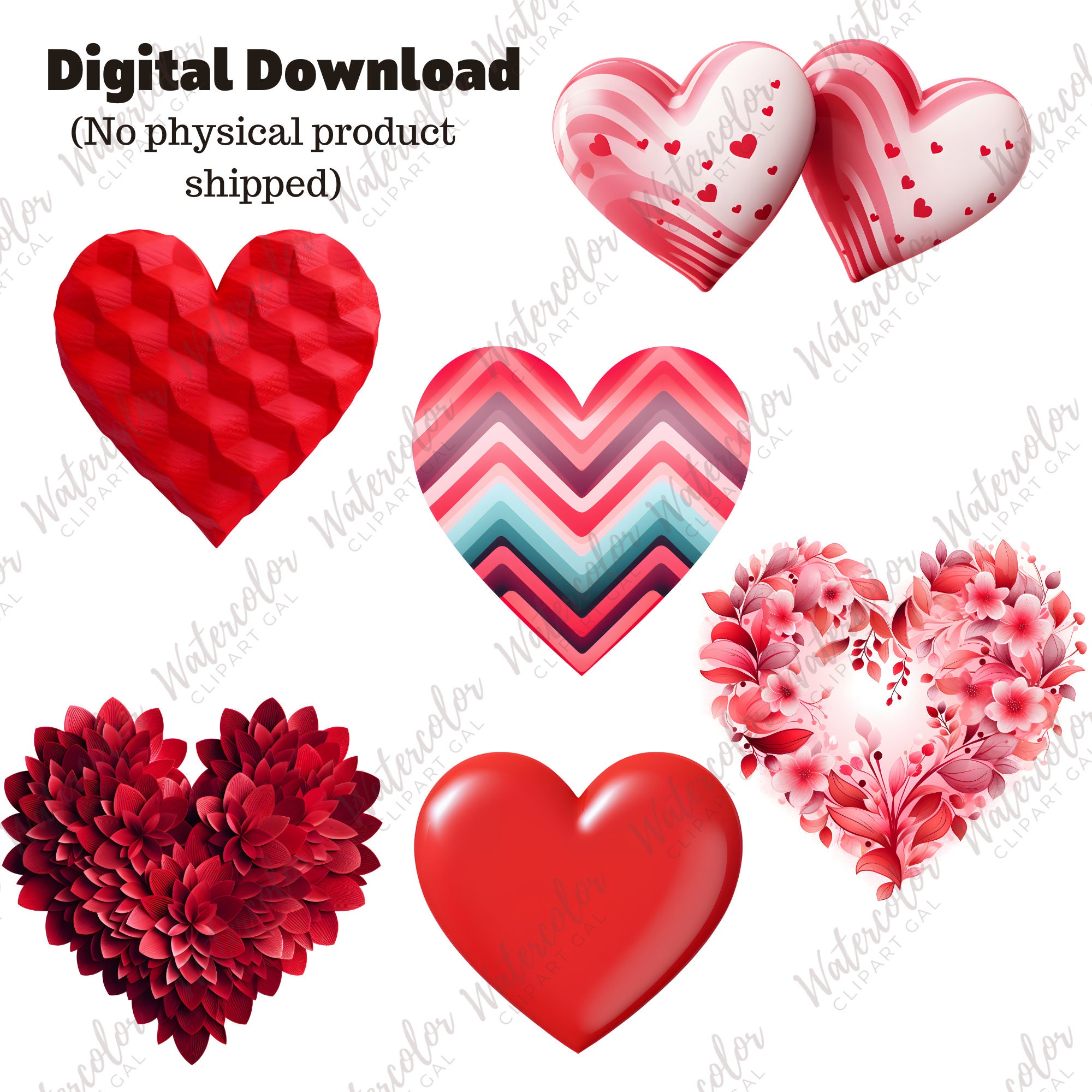 Valentines Day Heart PNG Watercolor Bundle Valentines Day Clipart Heart ...