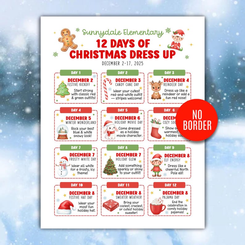 12 Days of Christmas Flyer, Editable School Spirit Week Canva Template ...