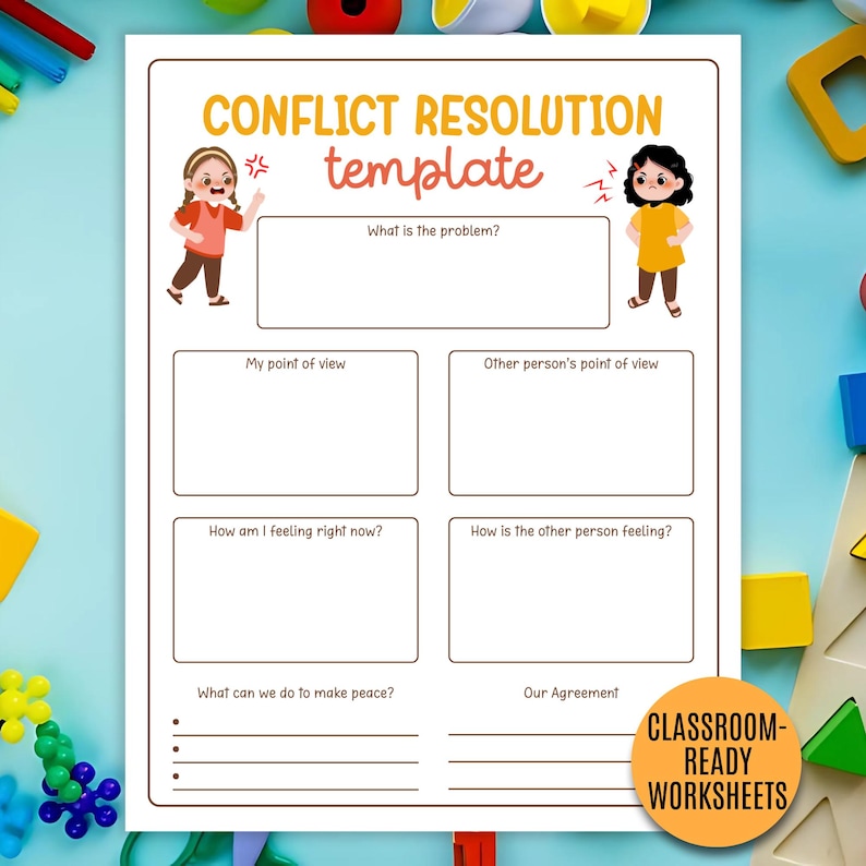 Conflict Resolution Worksheet for Kids, Classroom Behavior Management ...