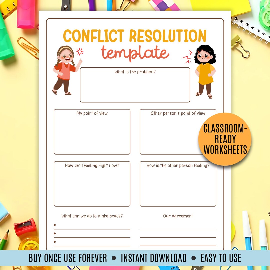 Conflict Resolution Worksheet for Kids, Classroom Behavior Management ...