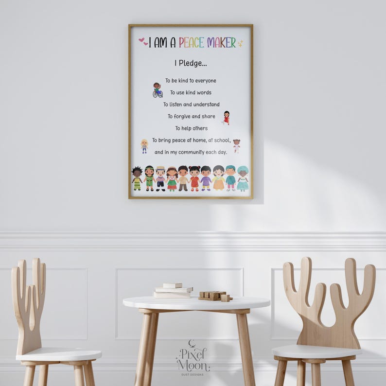Peace Day Classroom Poster, Kids' Pledge, Printable Wall Art - Etsy