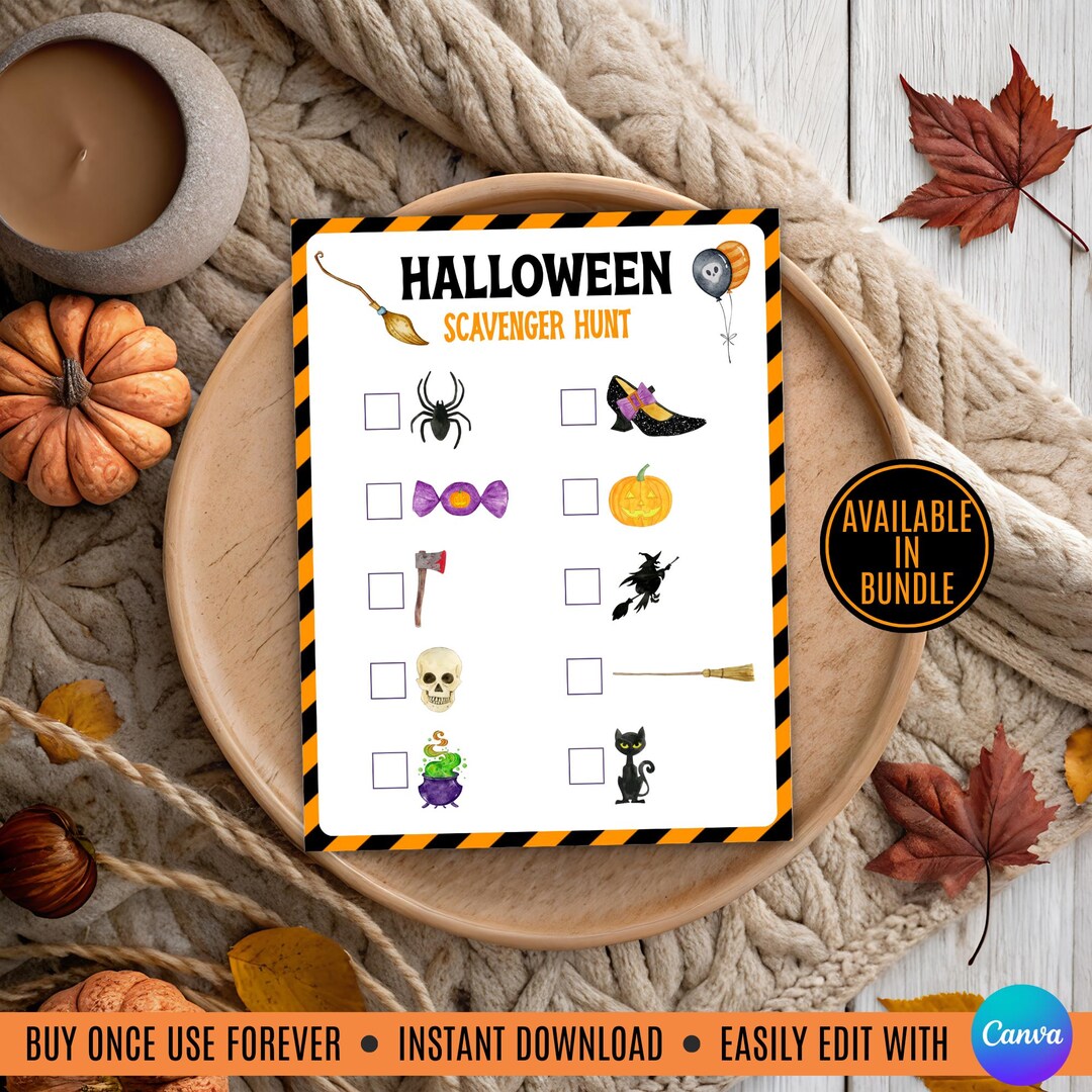 Halloween Scavenger Hunt, Printable Party Game for Kids, Indoor ...