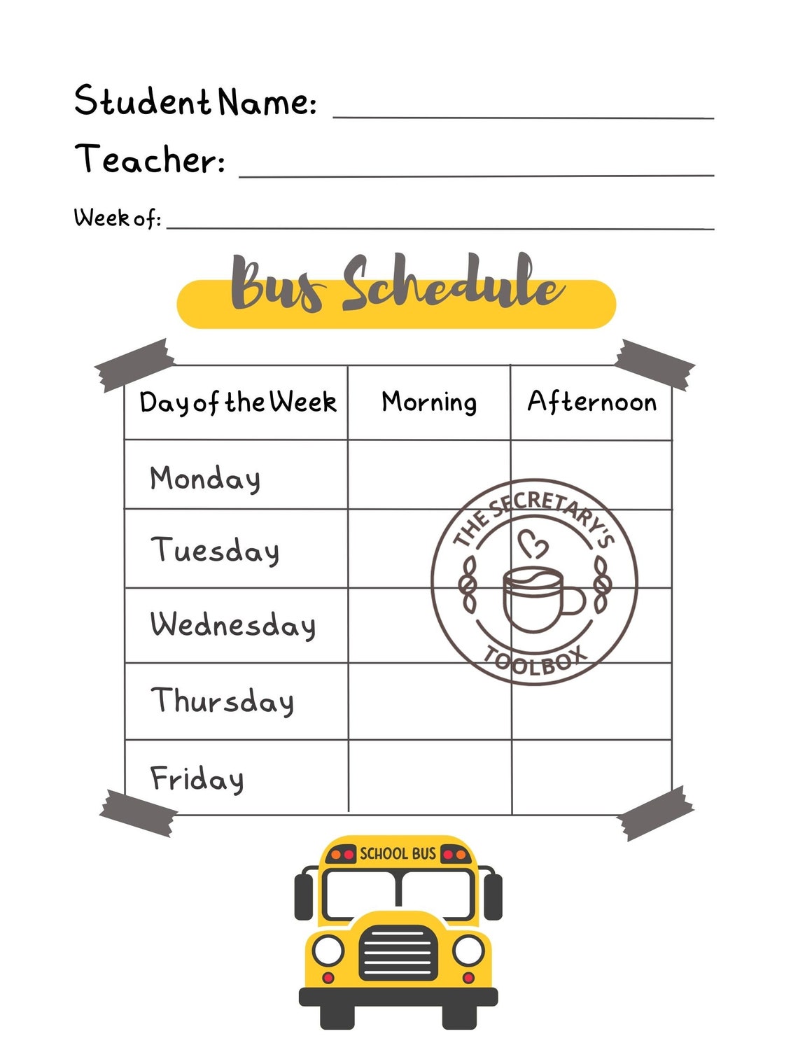 School Bus Schedule Template for Efficient Student Transportation - Etsy