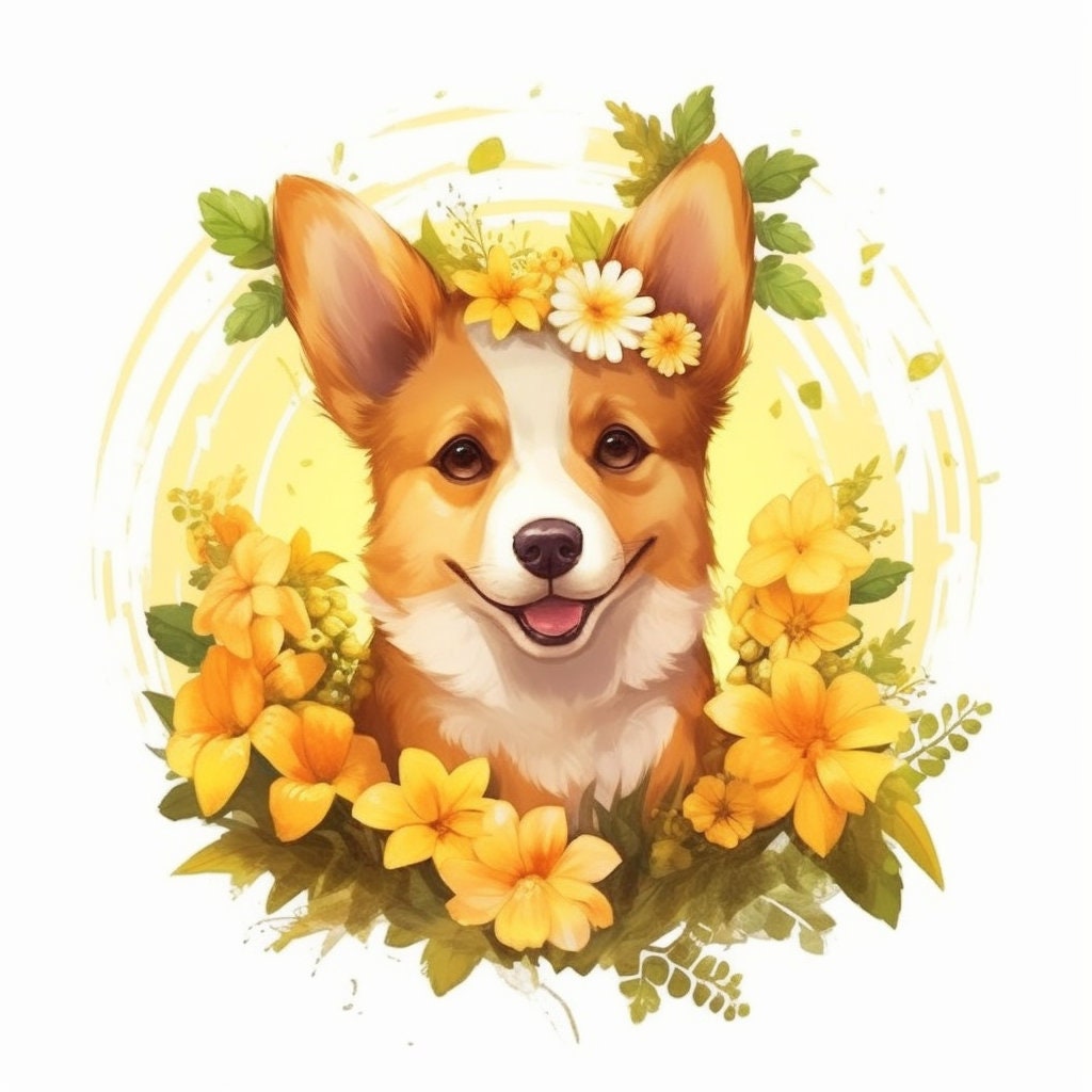 12 Floral Dog Clipart Cute Dog Clipart Floral Puppy Clipart. - Etsy