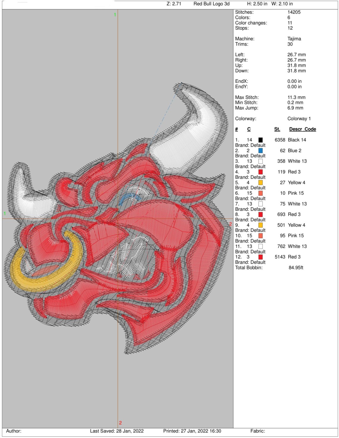 Red Bull Puff Embroidery Digitized File - Etsy
