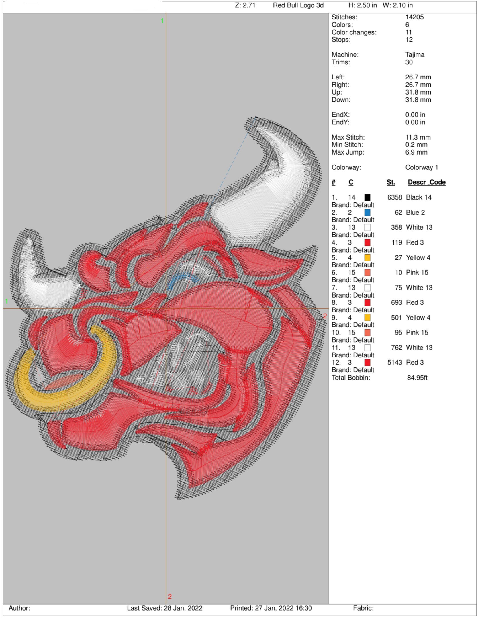 Red Bull Puff Embroidery Digitized File - Etsy