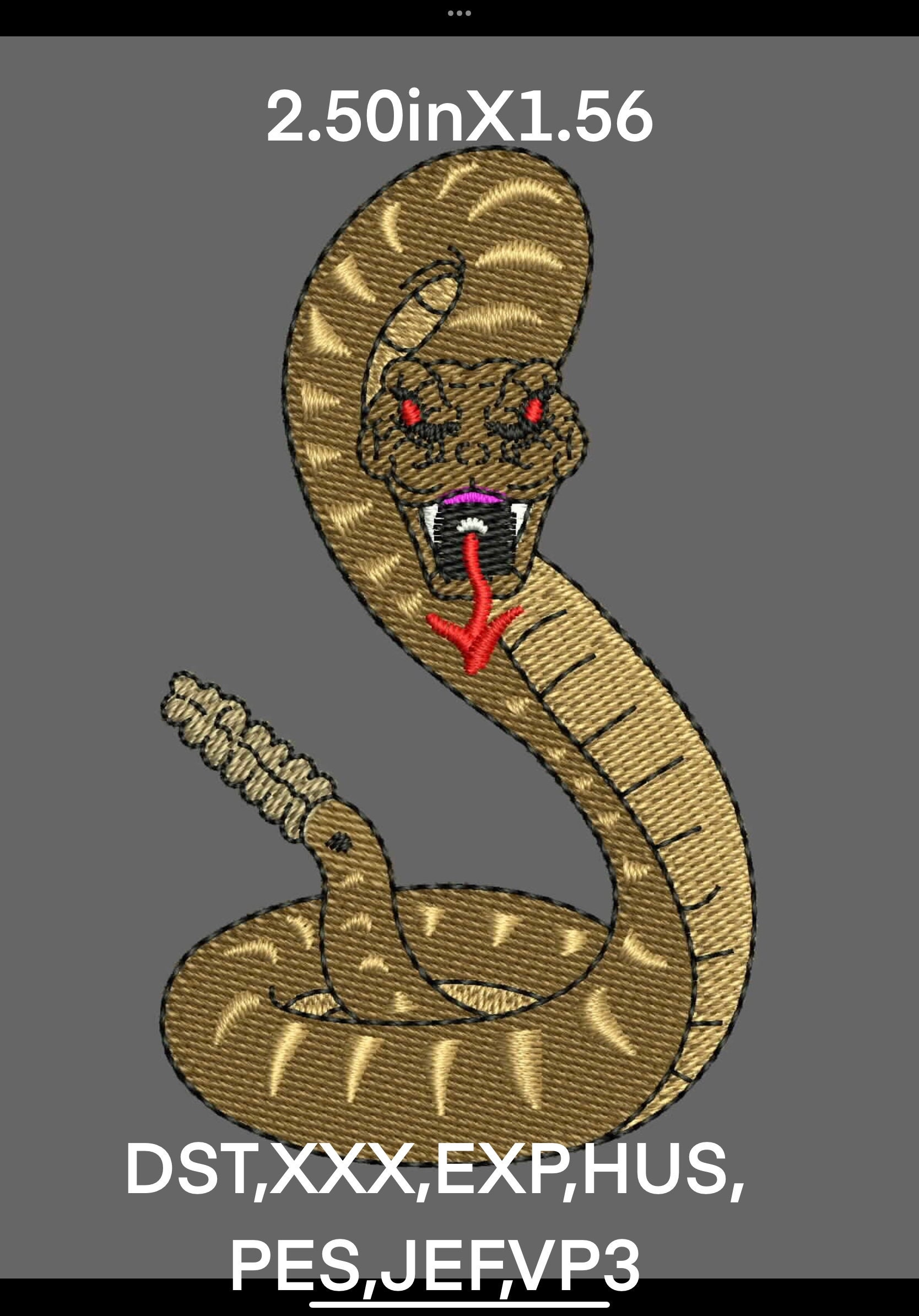 Rattle Snake Digitized Embroidery File - Etsy