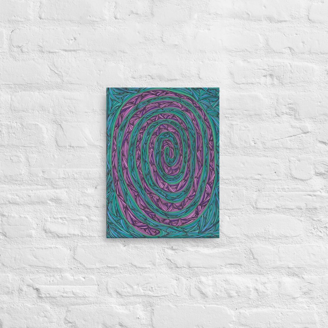 Spiral Quirky Canvas Art Large Zentangle Art Print Blue Purple ...