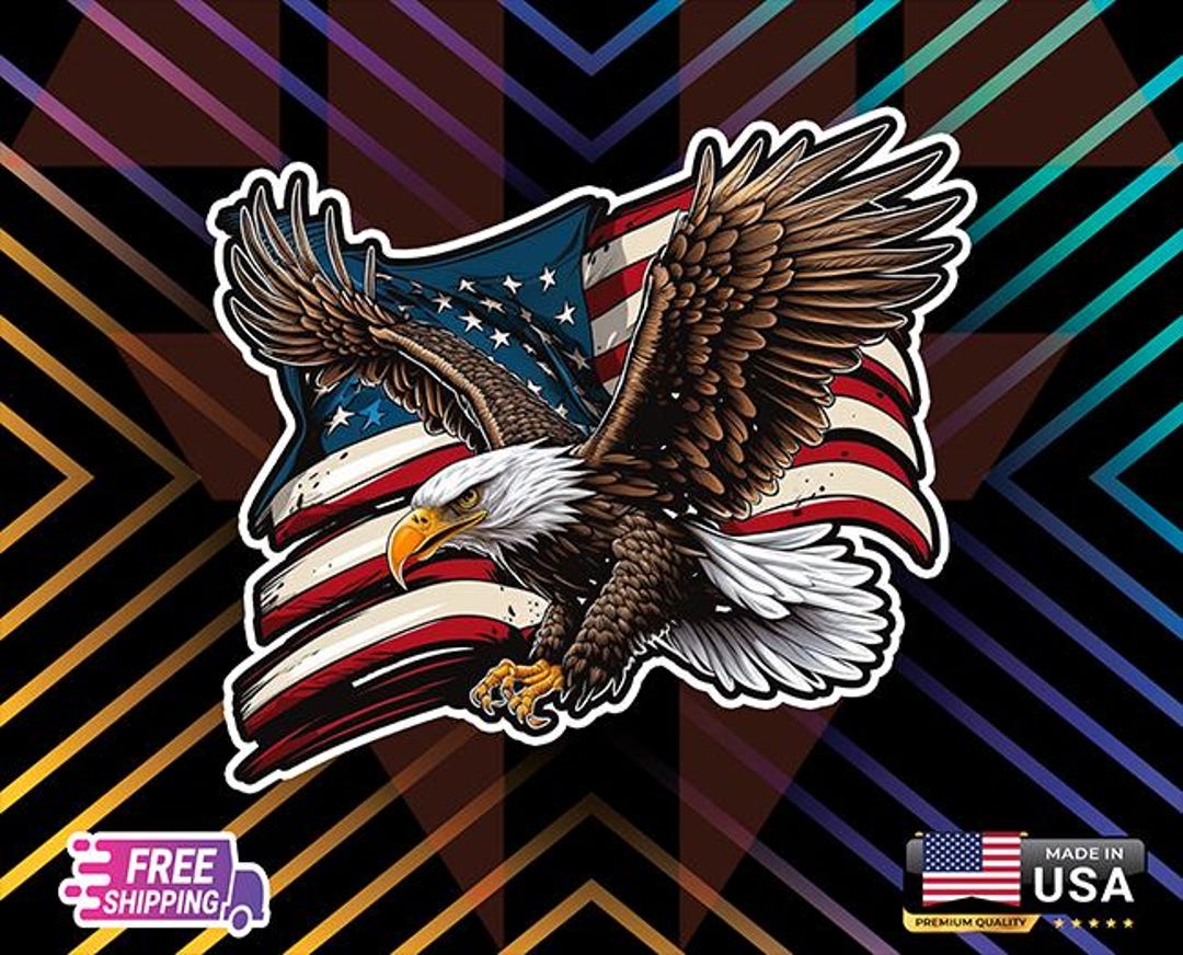 Bald Eagle USA Flag Vinyl Decal: Patriotic Car, Laptop, Window Sticker ...