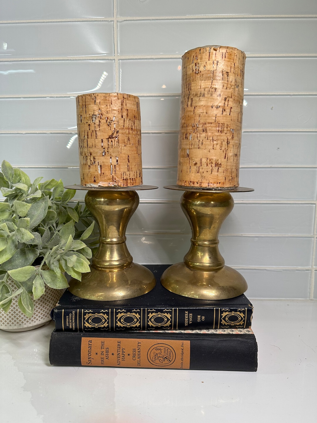 Pair of Heavy Vintage Brass Pillar Candle Holders - Etsy