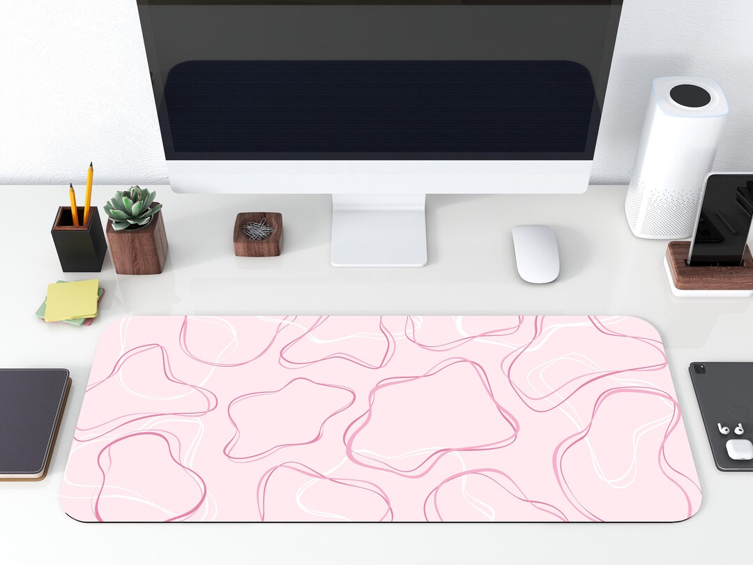 Pink Desk Pad XXL for Office Decor or Gaming Set up Pink Wave Simple ...