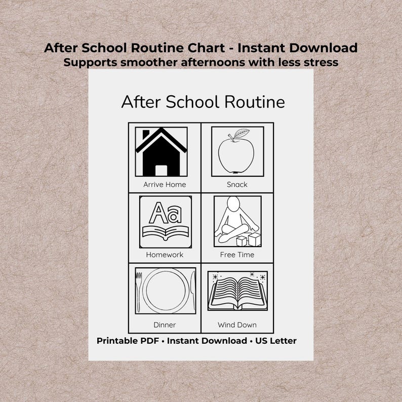 After School Routine Chart Printable – Visual Schedule for Autism, ADHD ...