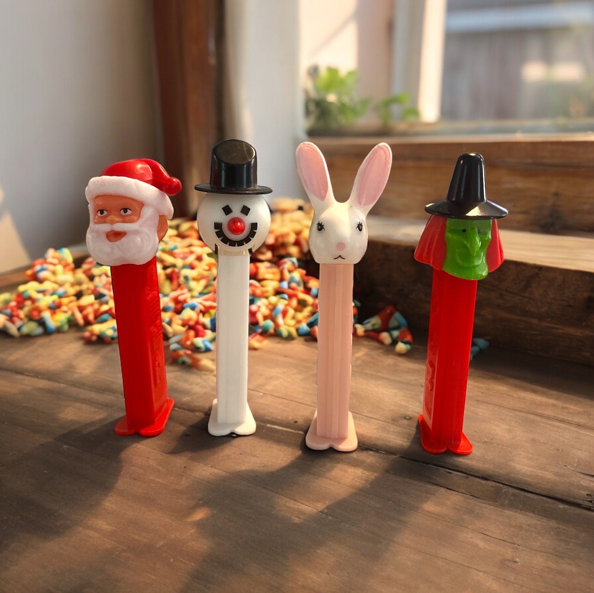 Vintage Pez Candy Dispensers Set of 4 Santa Snowman Pink & White Bunny ...