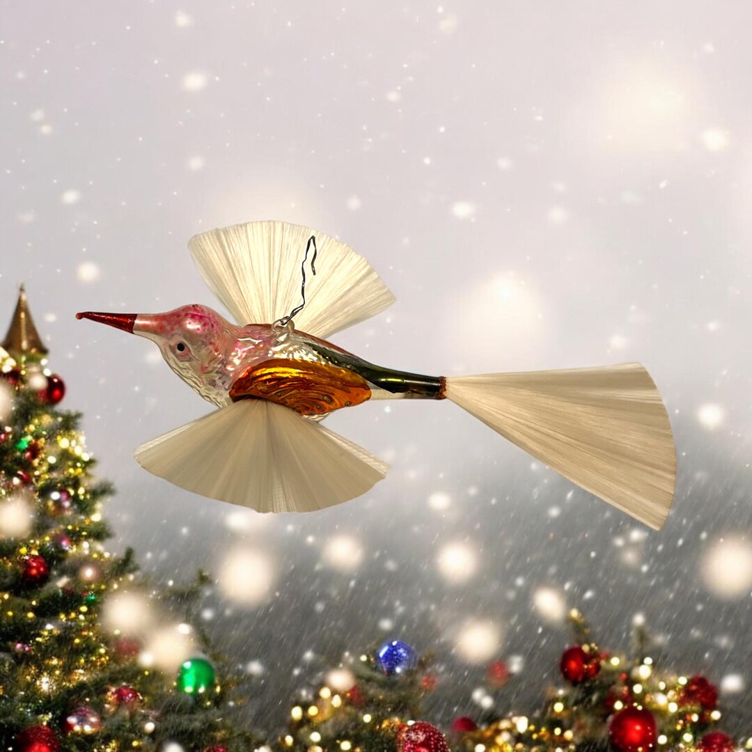 Unique Vintage Hummingbird Mercury Glass Colorful Ornament Spun Glass ...