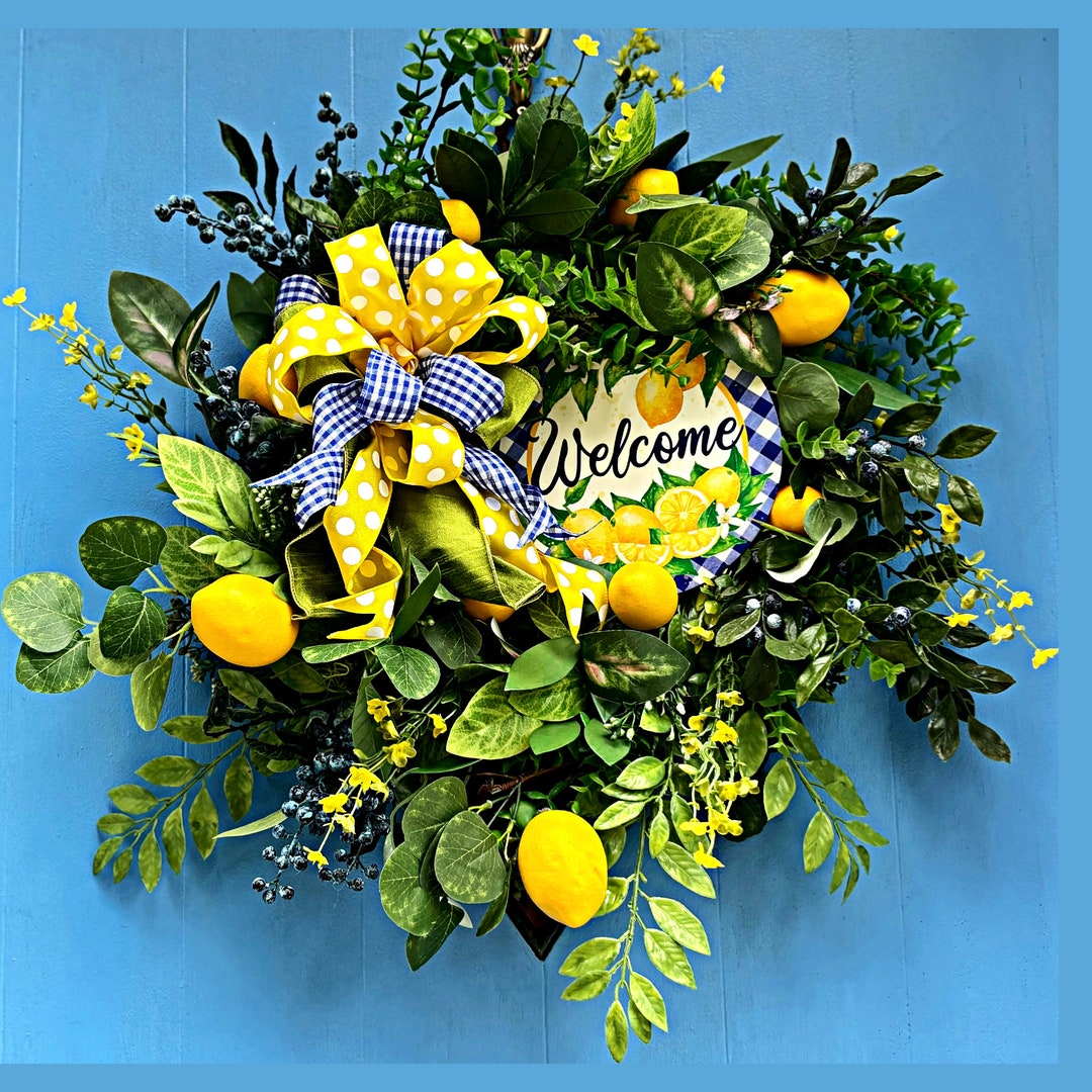 Summer Lemon Wreath,lemon and Blueberry Wreath for Front Door, Lemon ...