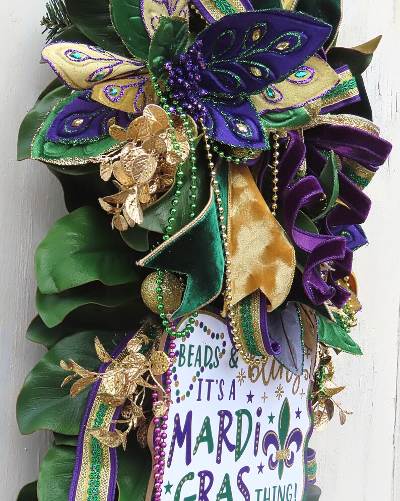 Mardi Gras Magnolia Teardrop Swag: Purple, Green & Gold Door Decor - Etsy