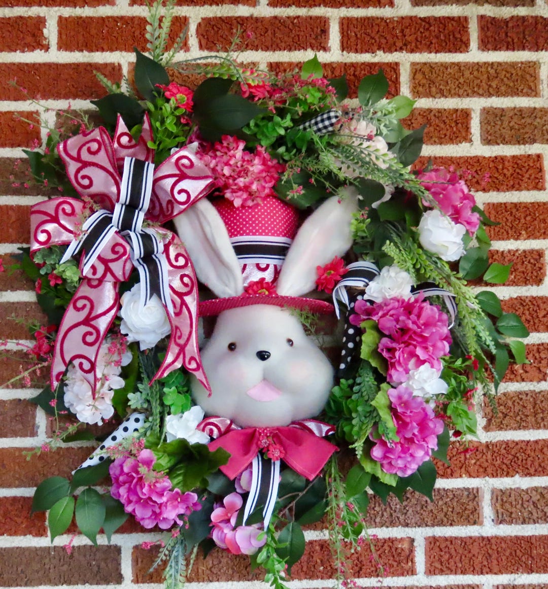 Easter Wreath for Front Door, Large Bunny in a Top Hat Wreath ...