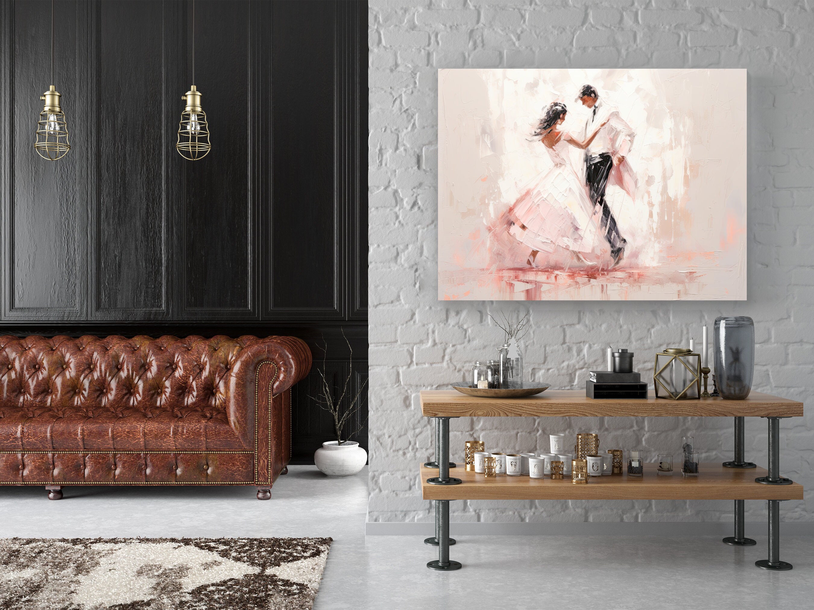 Romantic Dancing Couple Canvas Print Wall Art, Abstract Modern Art for ...